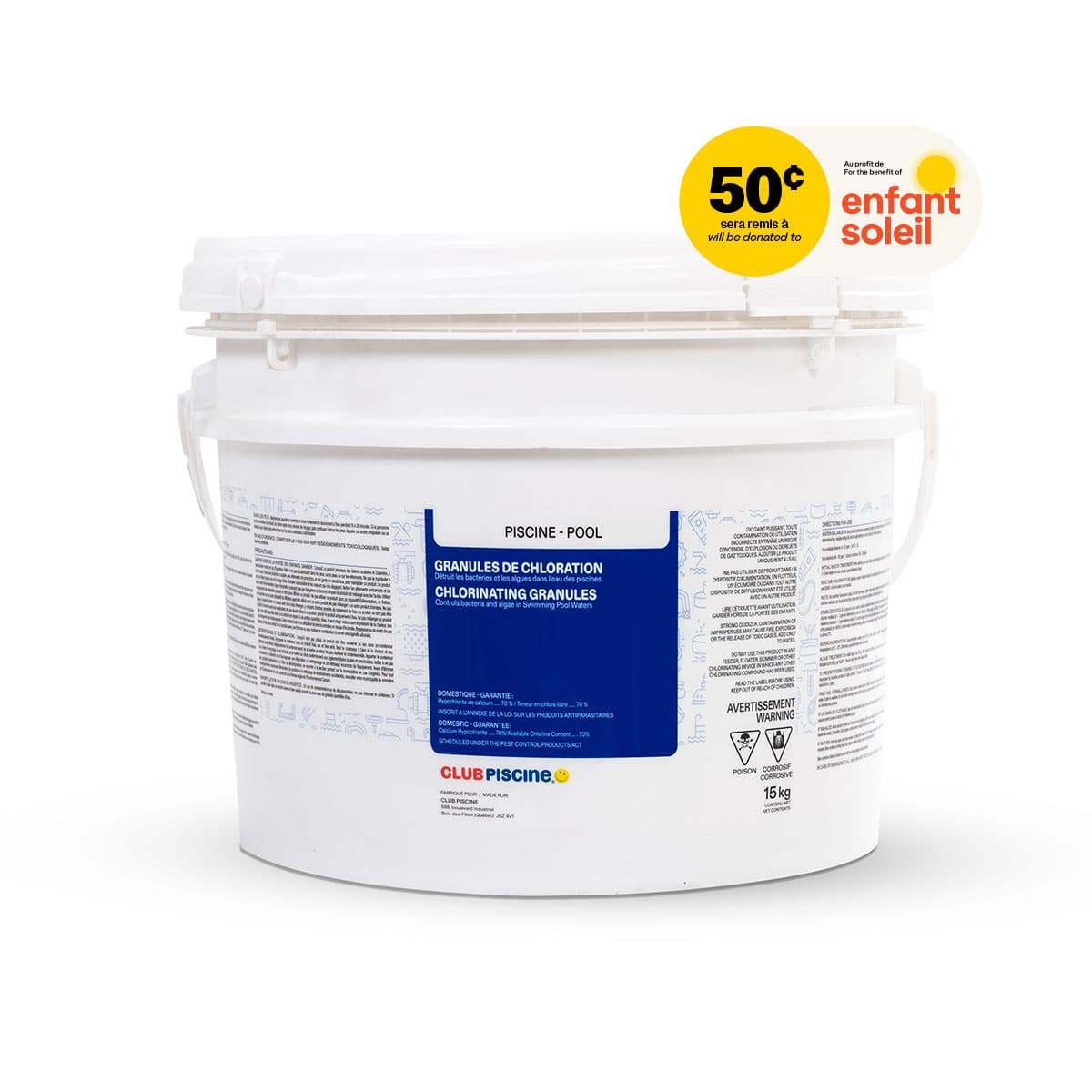 Chlore en granules à dissolution rapide 70% - 15 kg | Club Piscine